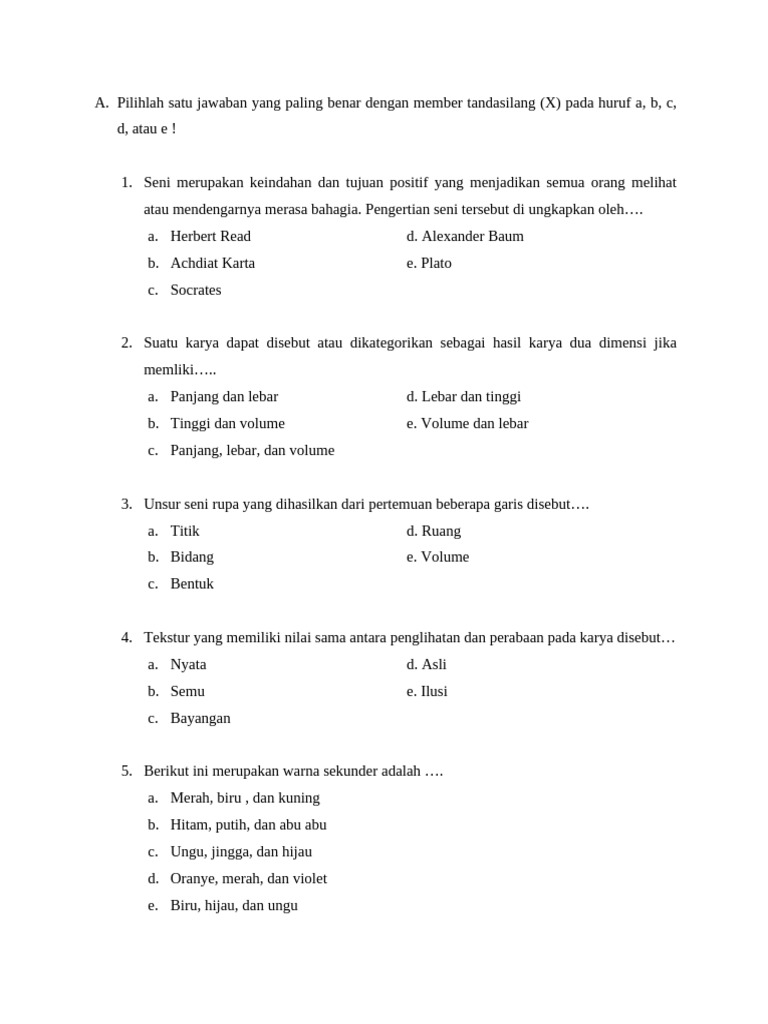 Soal Seni Budaya Kelas X SMK | PDF | Seni