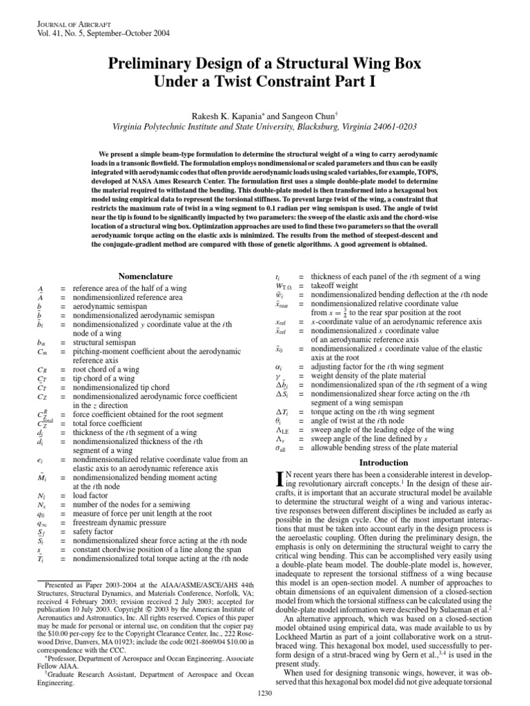 Preliminary Design of A Structural Wing Box Under A Twist Constraint ...