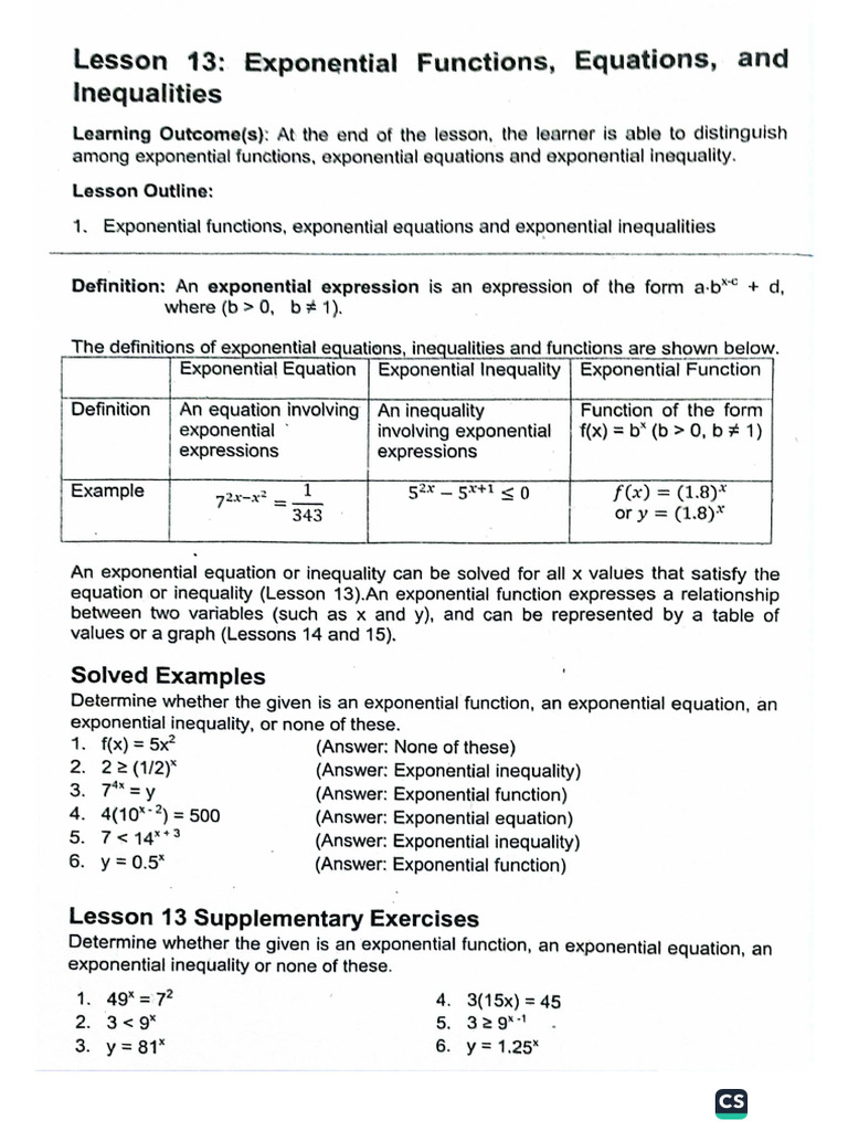 Exponential Function Equation and Inequalities | PDF