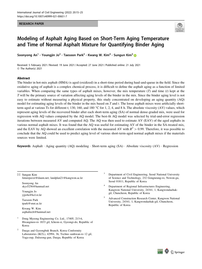 Modeling of Asphalt Aging Based On Short-Term Aging Temperature and ...