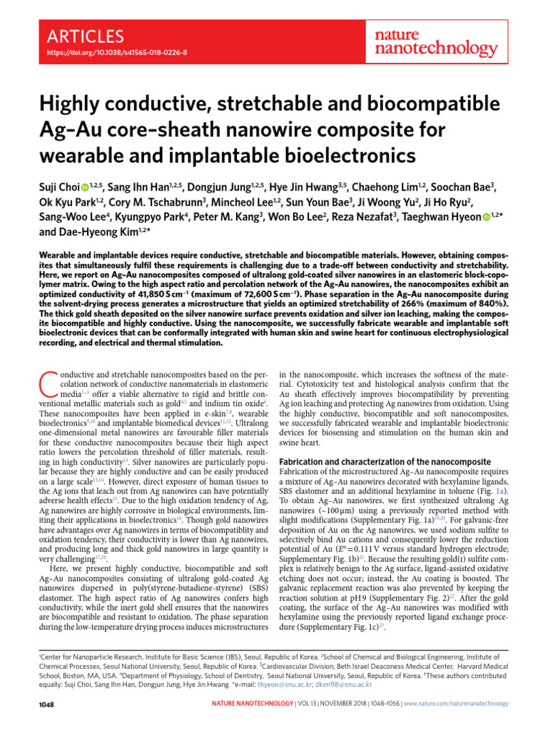 Highly Conductive, Stretchable and Biocompatible Ag-Au Core-Sheath Nanowire Composite For ...