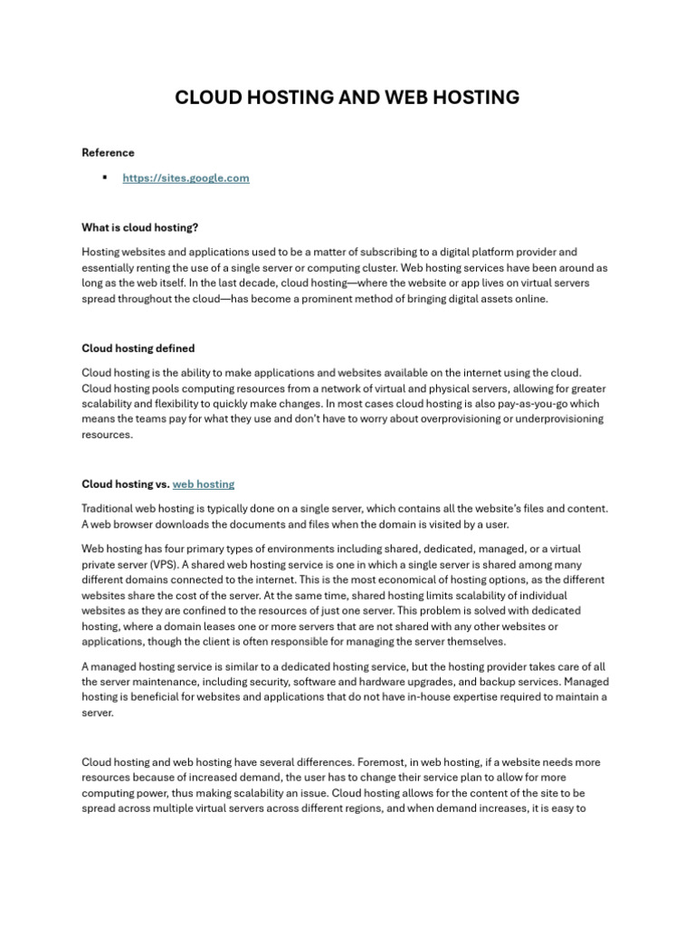 Cloud Hosting vs. Web Hosting Explained | PDF | Cloud Computing | Computer Network