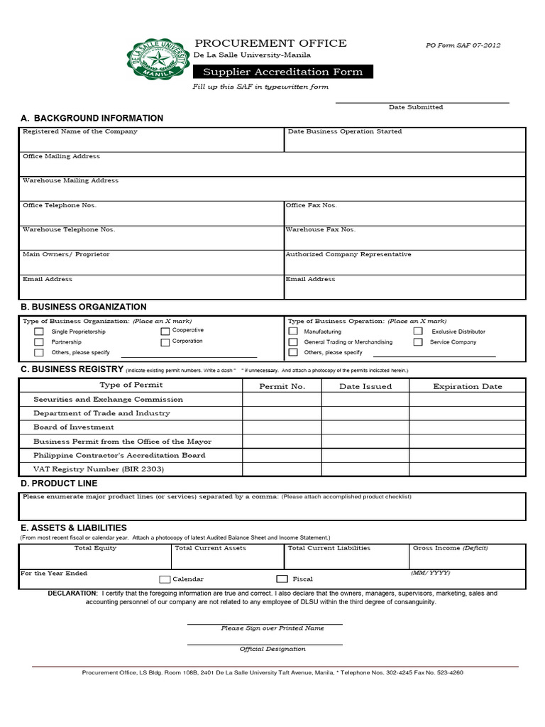 Supplier Accreditation Form | PDF