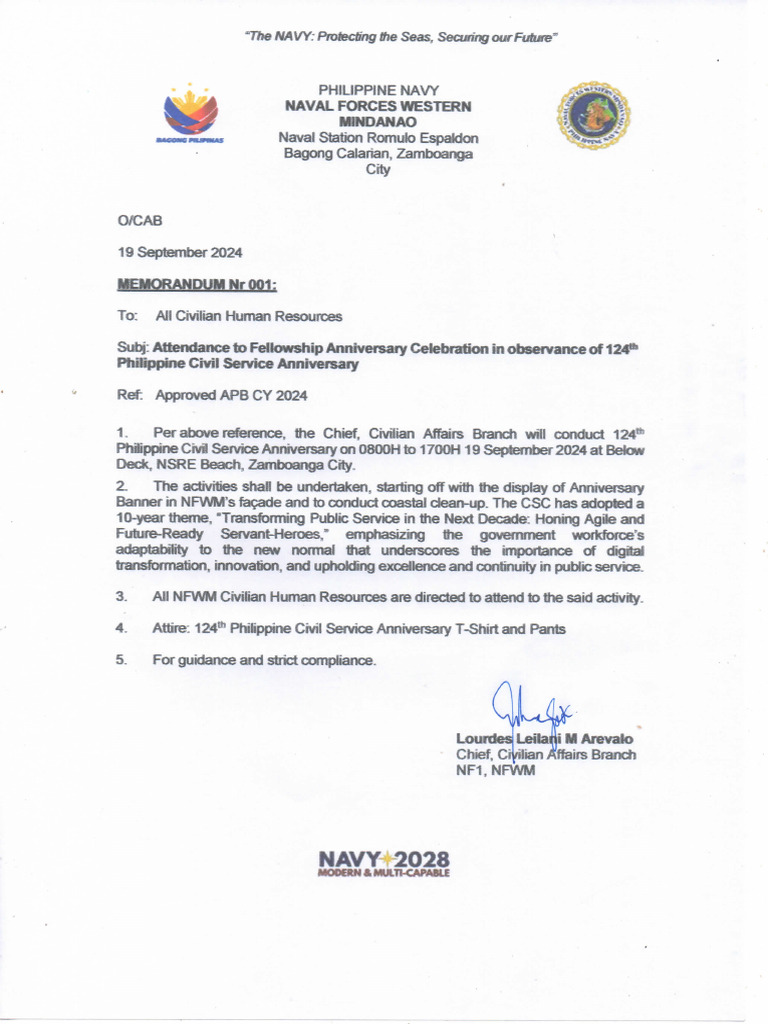 Memo For 124th Philippine Civil Service Anniversary | PDF