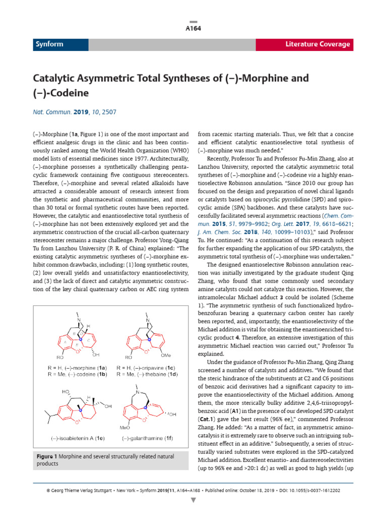 CFZ Synform Syntheses of Morphine and Codeine LitCov | PDF