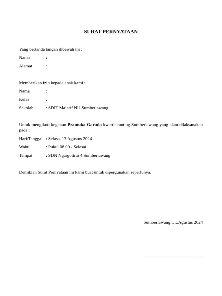 Surat Pernyataan Ortu | PDF