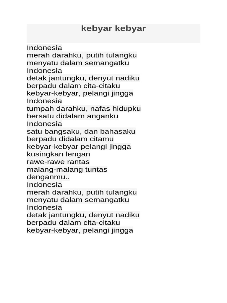 Lirik Lagu Kebyar Kebyar | PDF