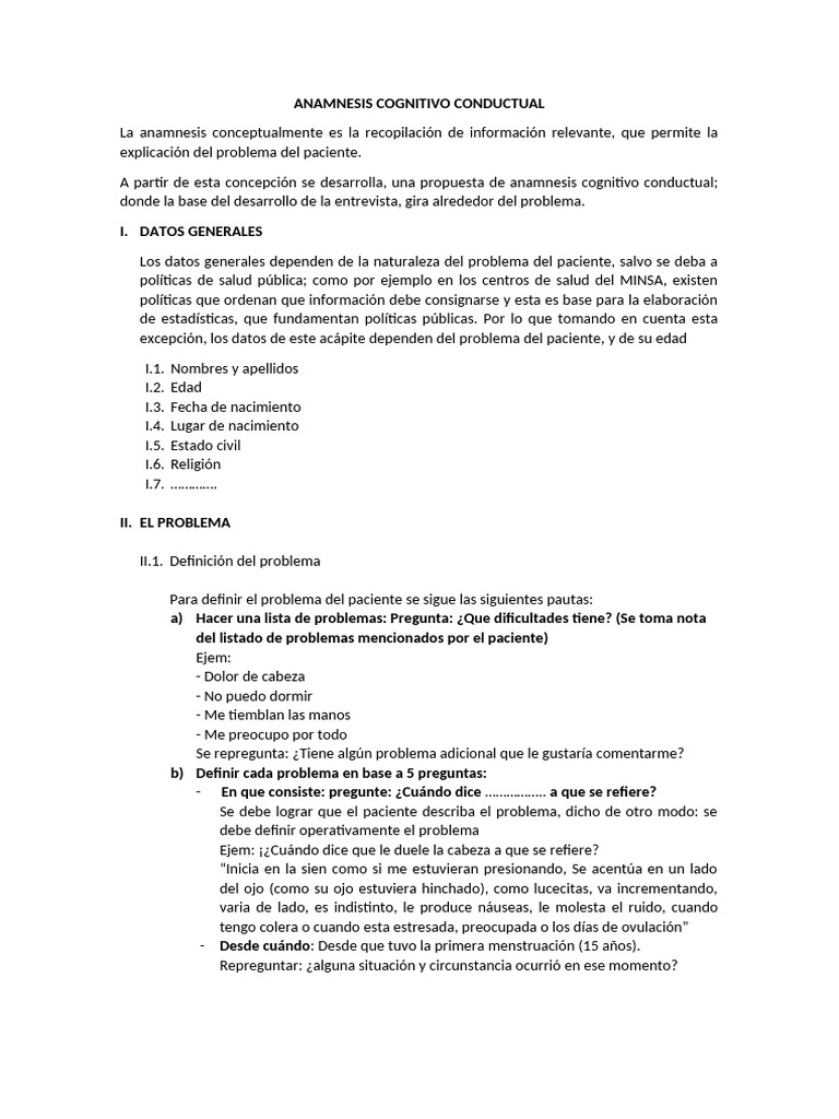Anamnesis Cognitivo Conductual | PDF