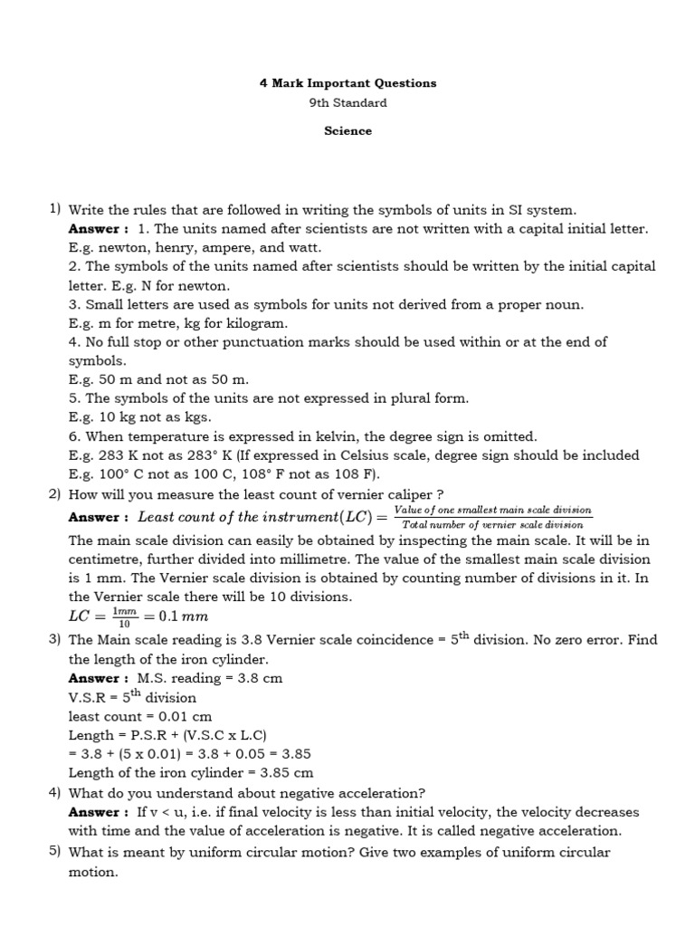 1zeal Study - 9th - EM - Science - 4 Mark Important Questions | PDF