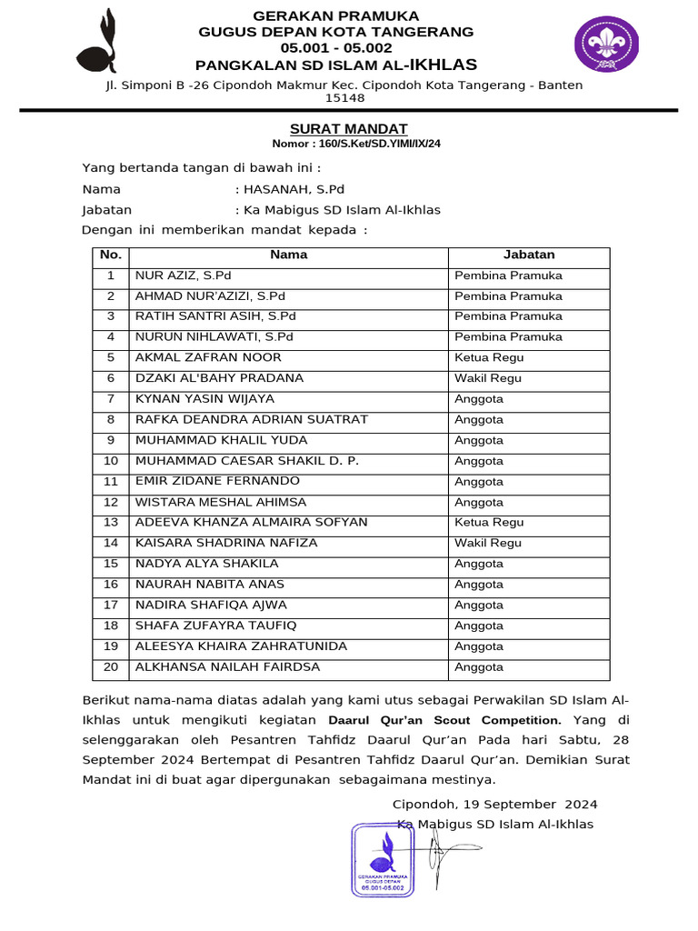 Surat Mandat Pramuka 2024 | PDF