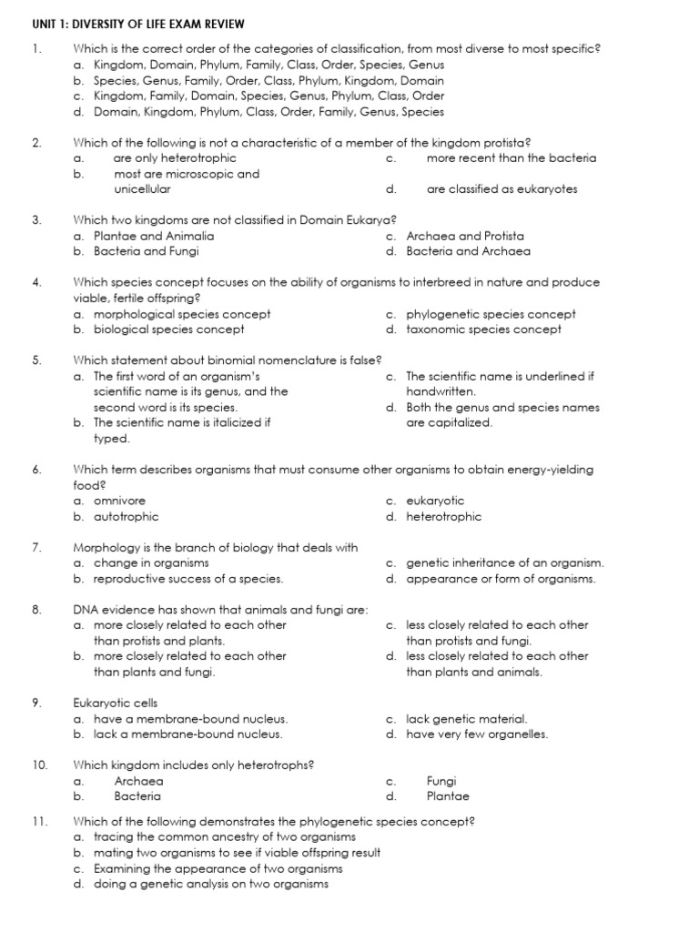 Unit 1 Exam Review | PDF