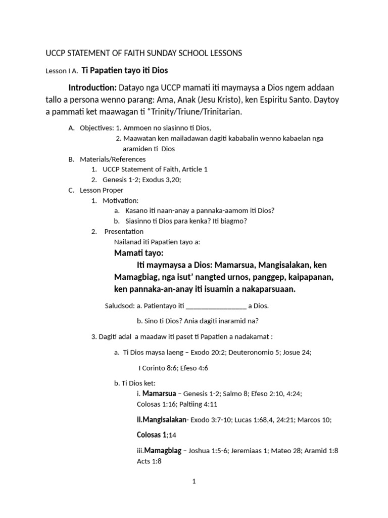 Uccp Statement of Faith Sunday School Lessons | PDF