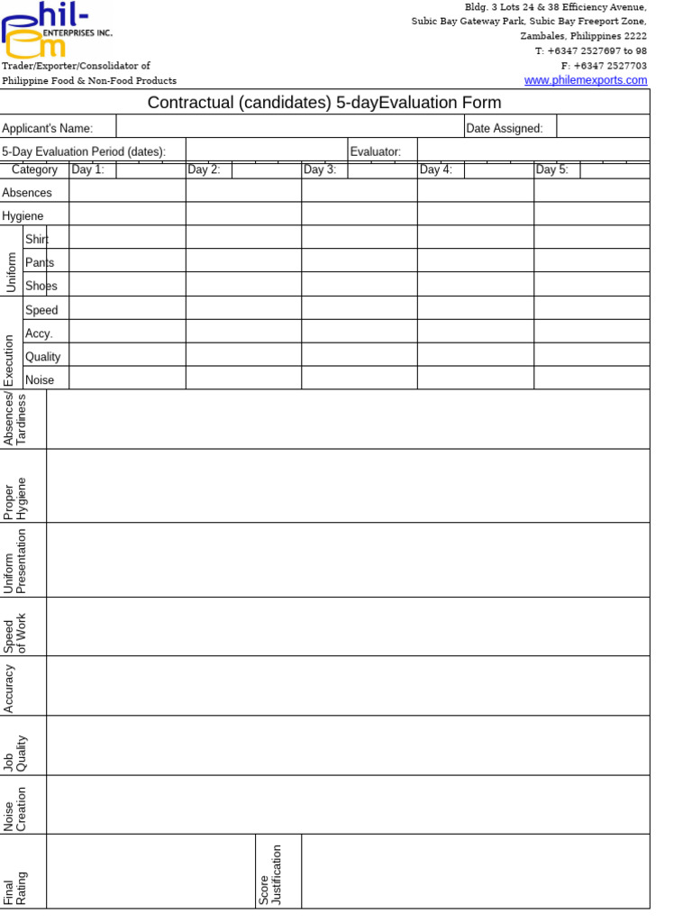 Contractual Evaluation Form | PDF