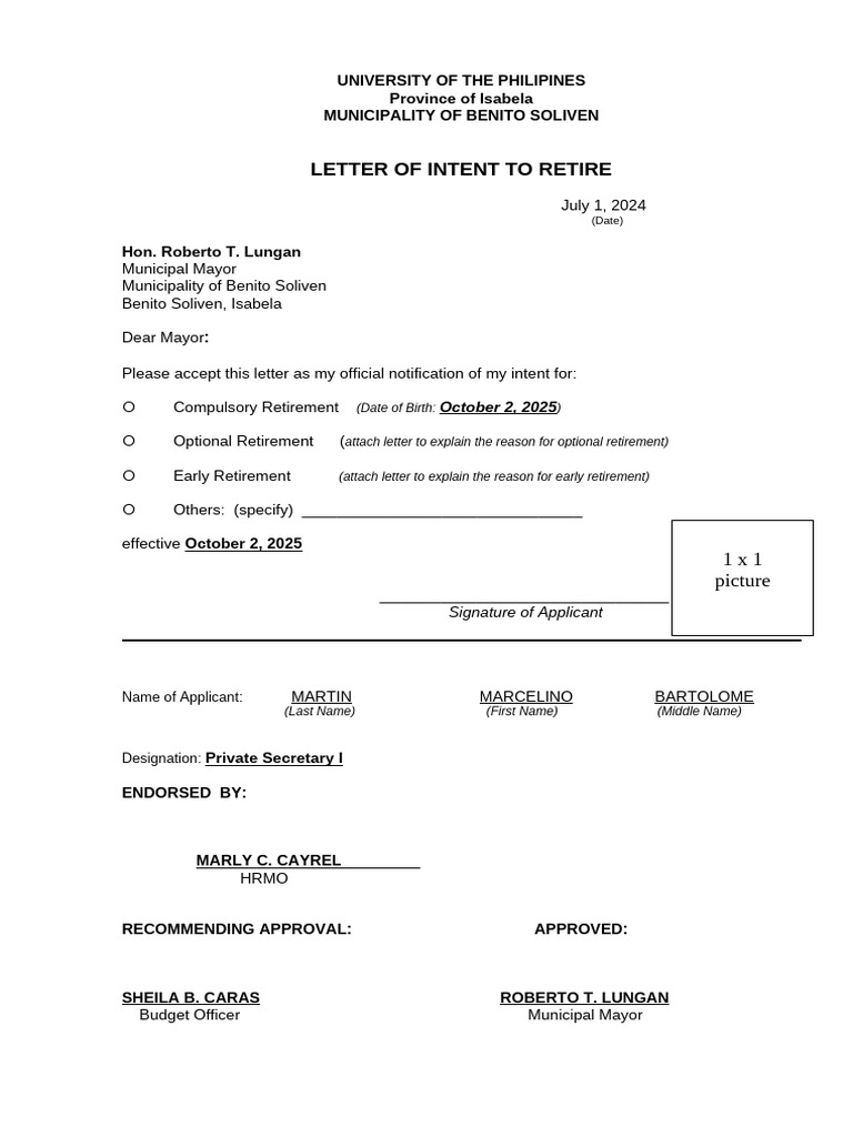 Letter of Intent To Retire | PDF