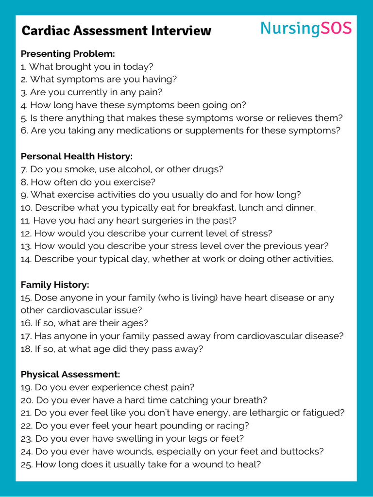 Cardiac Assessment Nursing Interview Questions | PDF | Wellness