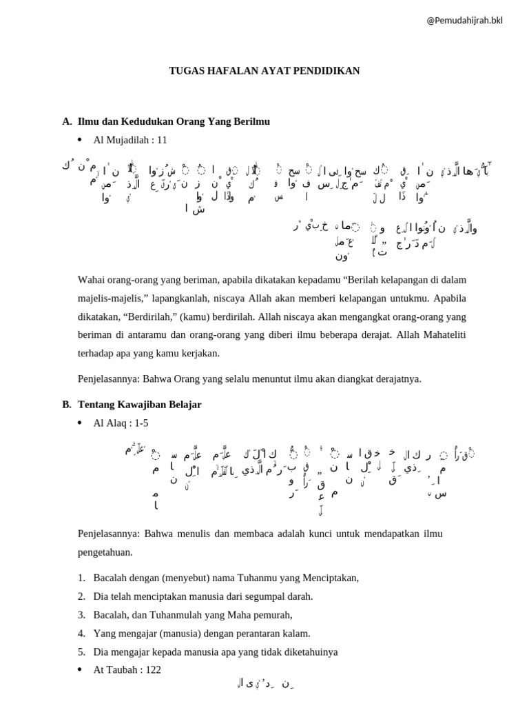 Tugas Hafalan Ayat Pendidikan | PDF