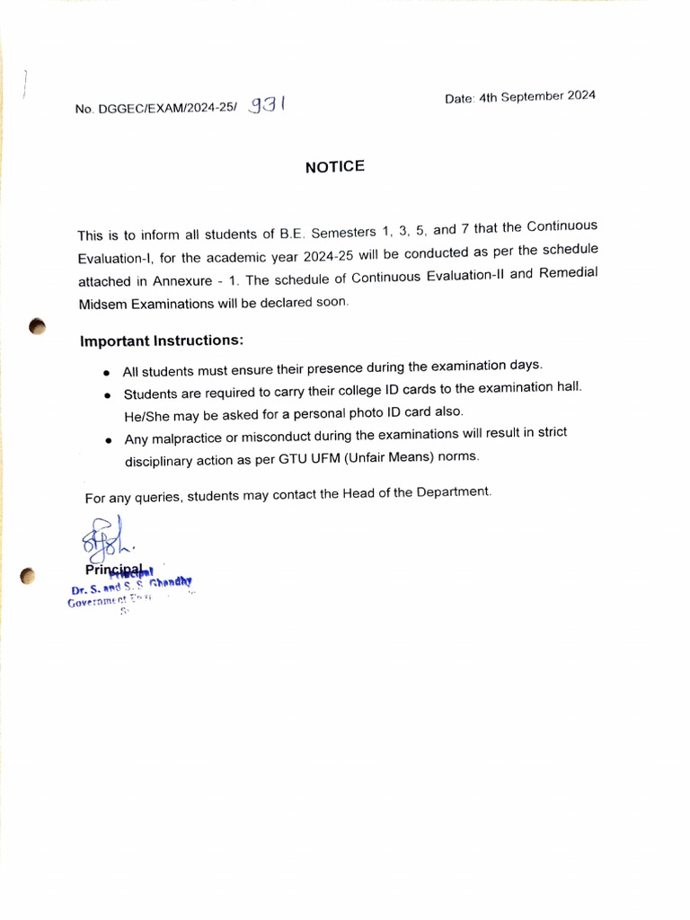 CE-1 Time Table - Odd Sem 2024-25 | PDF