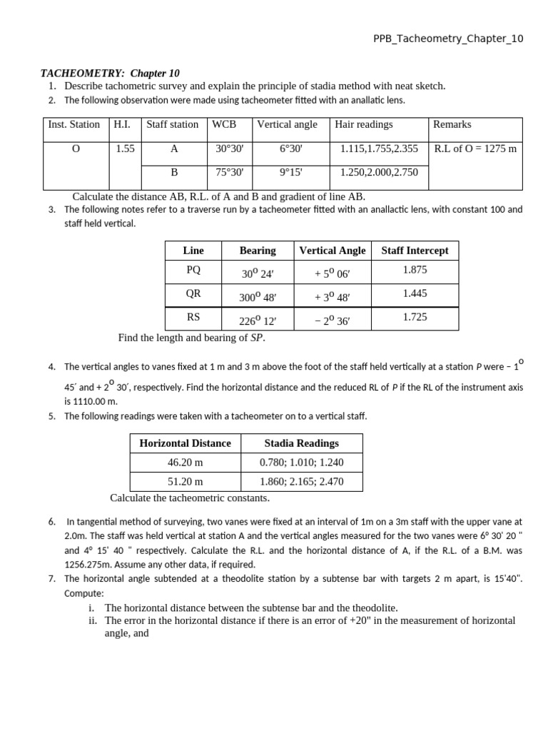 Chapter-10 Assignment - Tacheometry | PDF | Metrology | Teaching ...