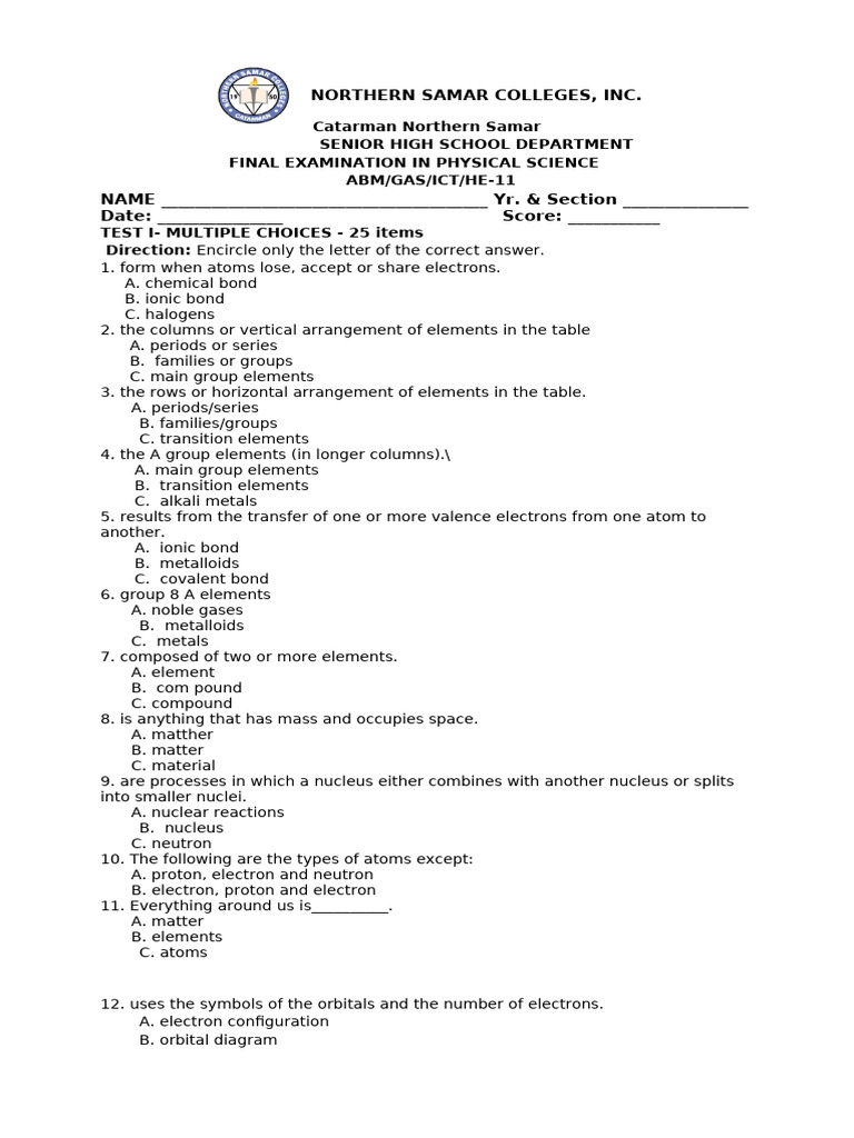 Physical Science Final | PDF