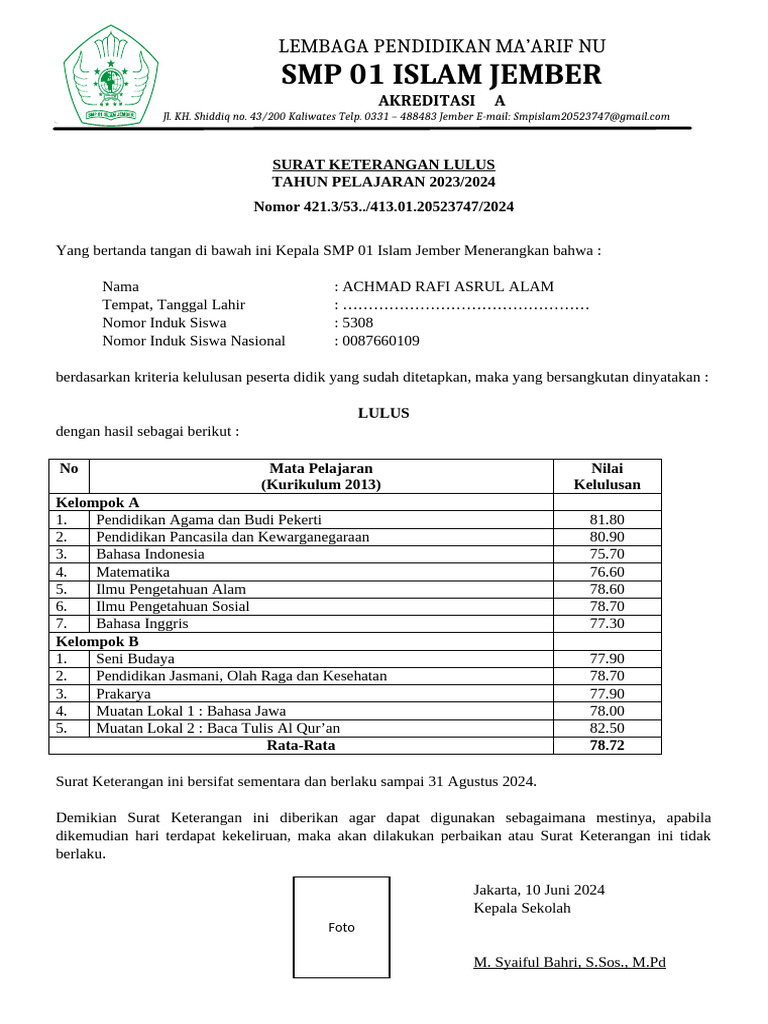 Surat Keterangan Lulus (SKL) SD, SMP, SMA, SMK Terbaru - WWW ...