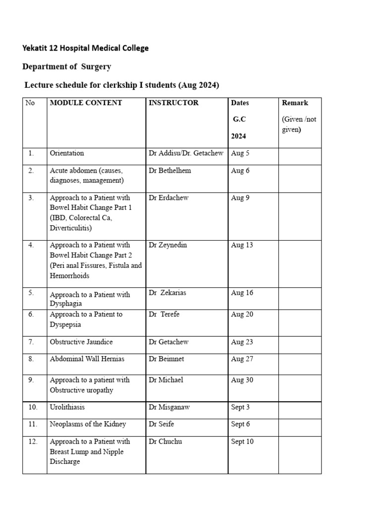Surgery Schedule C1 | PDF