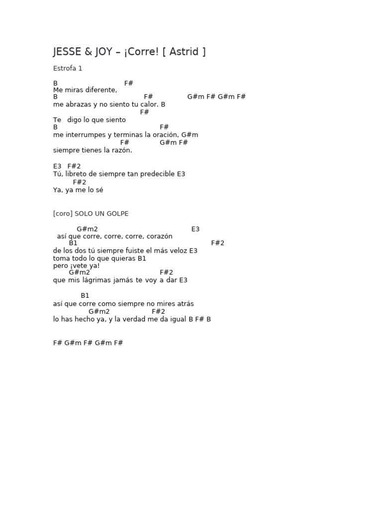 JESSE & JOY - ¡Corre! Primera Parte | PDF