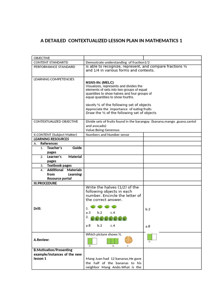 Contextualized Lesson (Lan in Math 1 | PDF