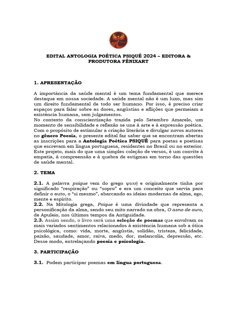 EDITAL ANTOLOGIA POÉTICA PSIQUÊ 2024 (Versão Final) - 1 | PDF