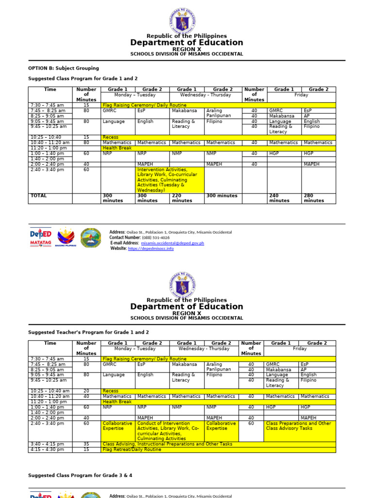 Sample MG Class Program Subject Grouping | PDF