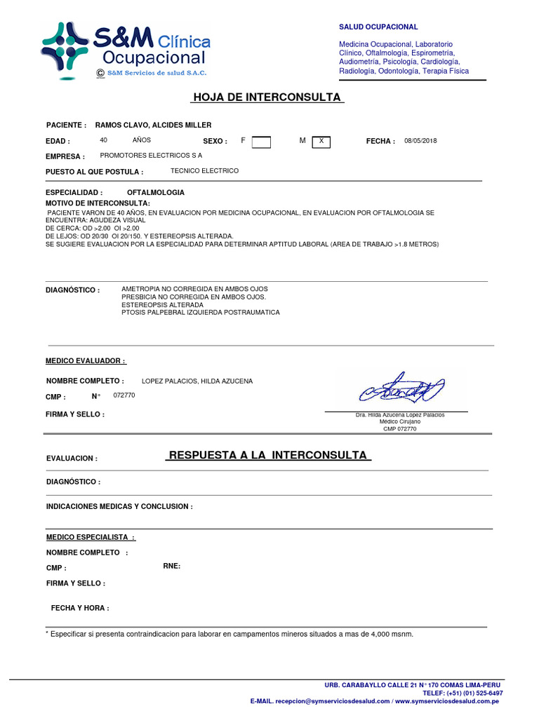 Salud Ocupacional Hoja de Interconsulta | PDF