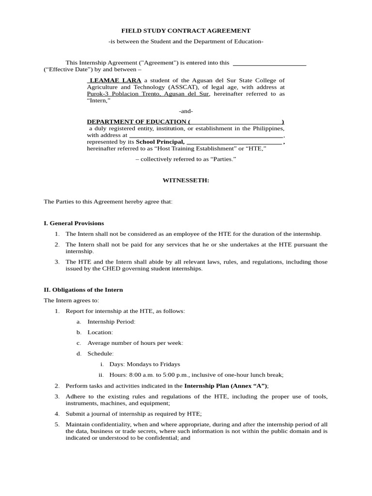 Internship - Contract - Plan - Final DepEd Editable 1 Dapiton | PDF | Intellectual Property ...