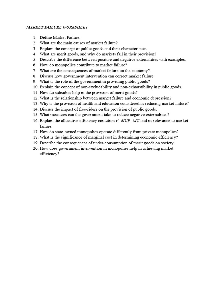 Market Failure Worksheet | PDF | Finance & Money Management | Social ...
