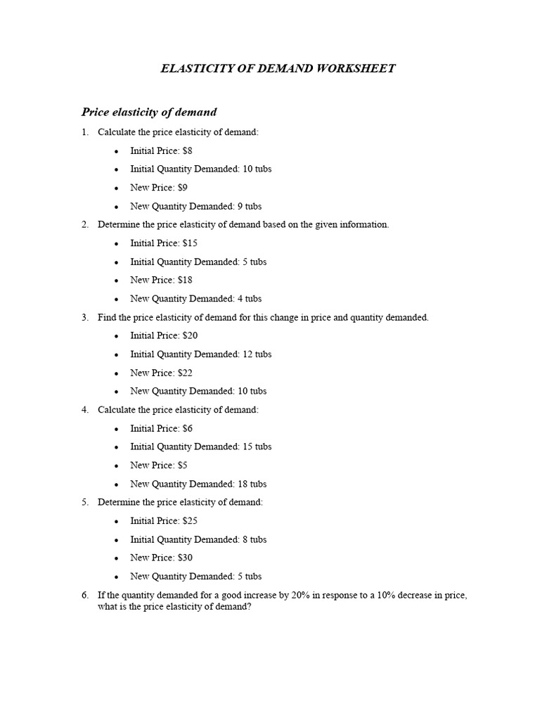 Elasticity of Demand Workshee | PDF