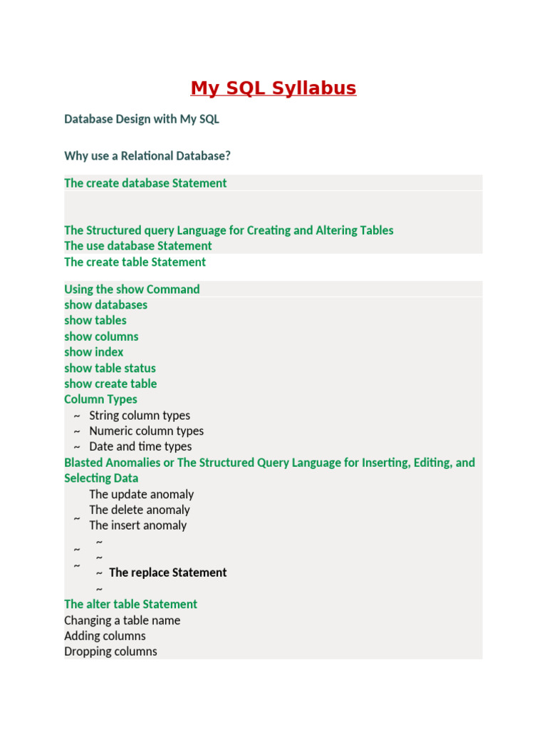 MySQL_Syllabus_Pooja | PDF