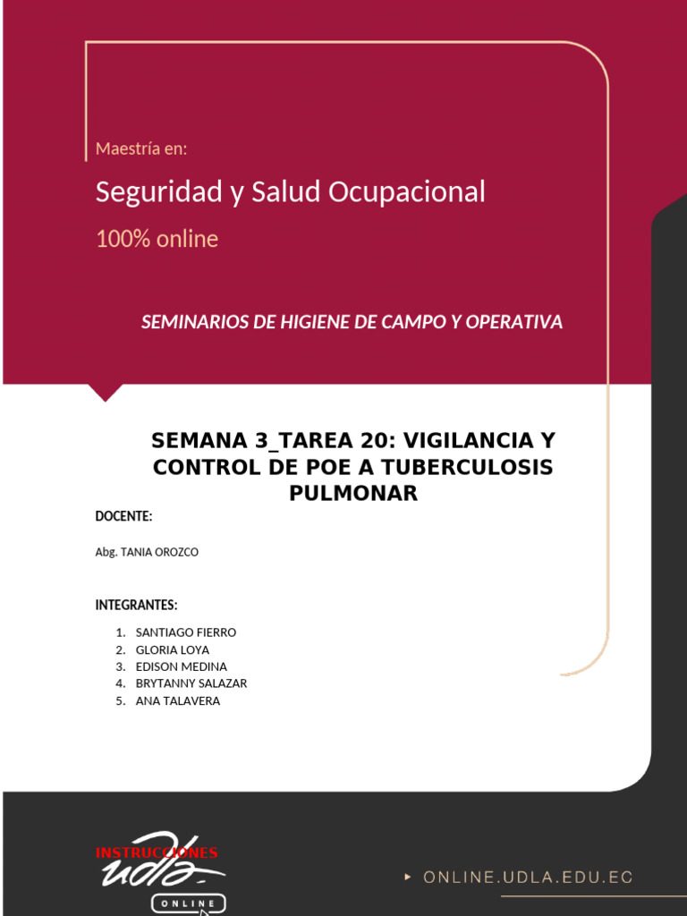 Semana 3 - Tarea 20 Vigilancia y Control de Tuberculosis Pulmonar | PDF