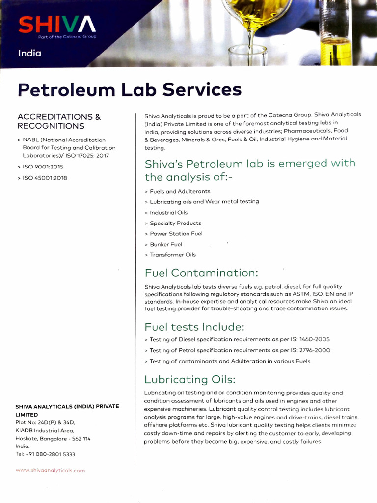Petroleum Product - Shiva Analytical Lab | PDF