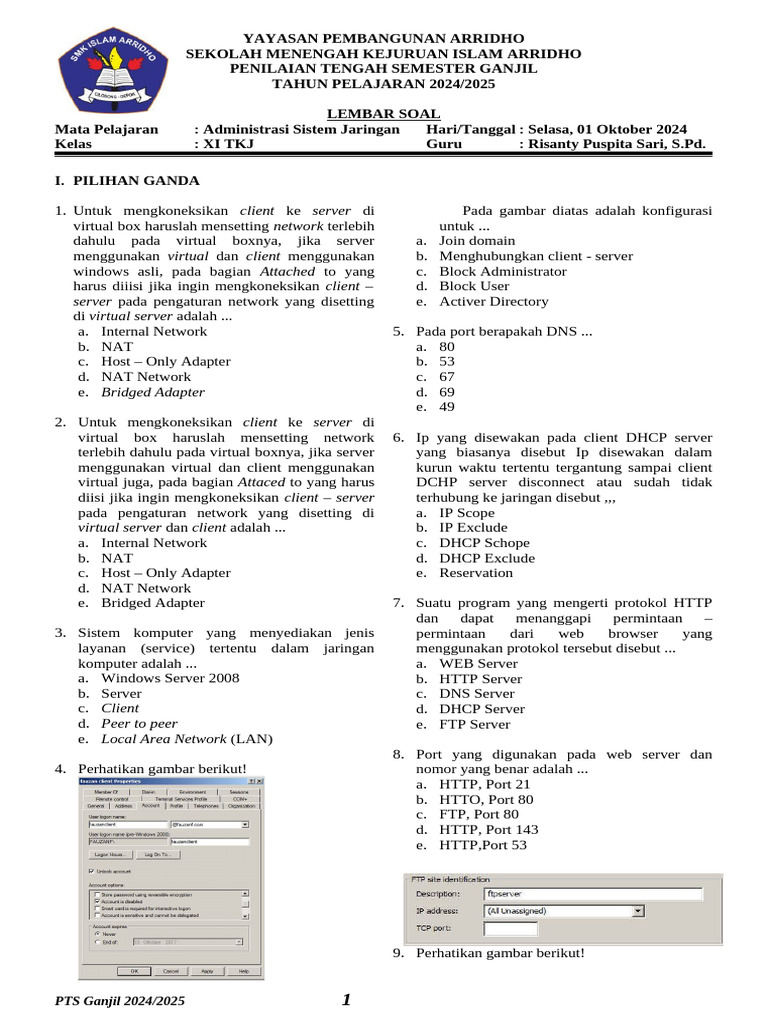 UTS Administrasi Sistem Jaringan XI TKJ Risanty | PDF
