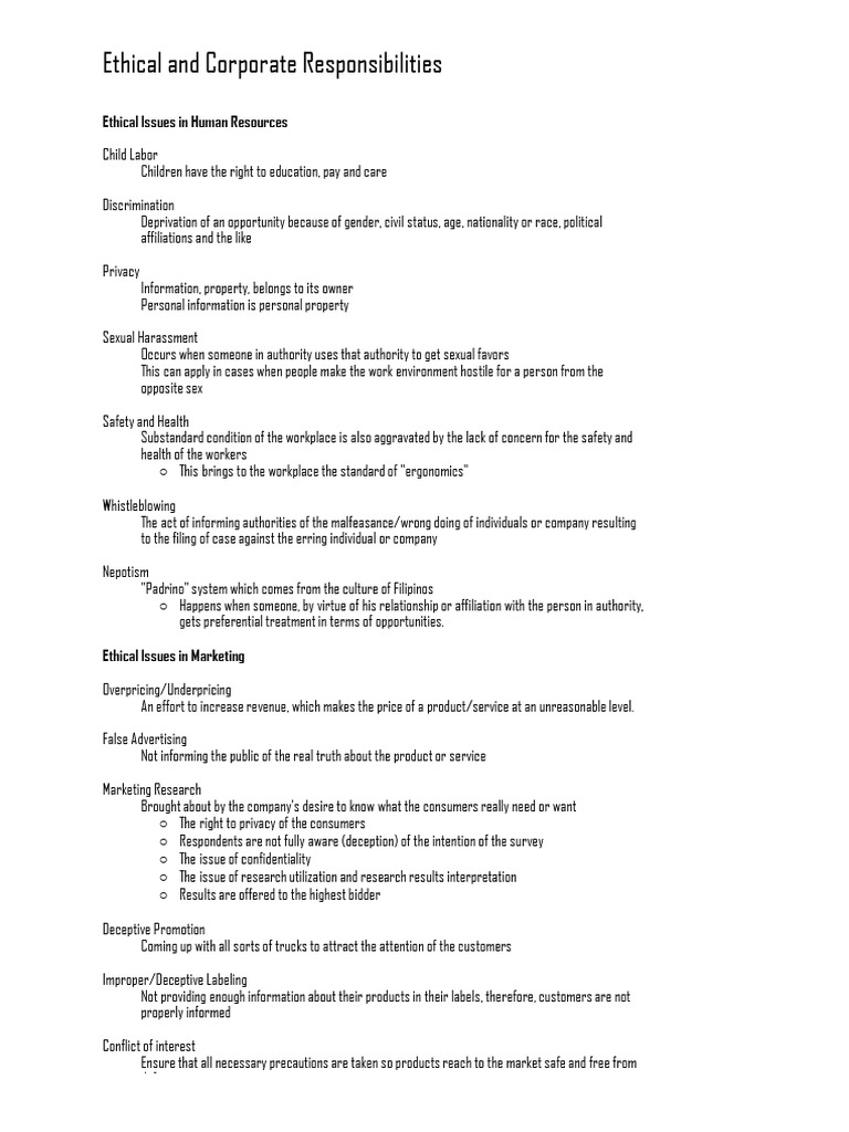 Ethical and Corporate Responsibilities | PDF