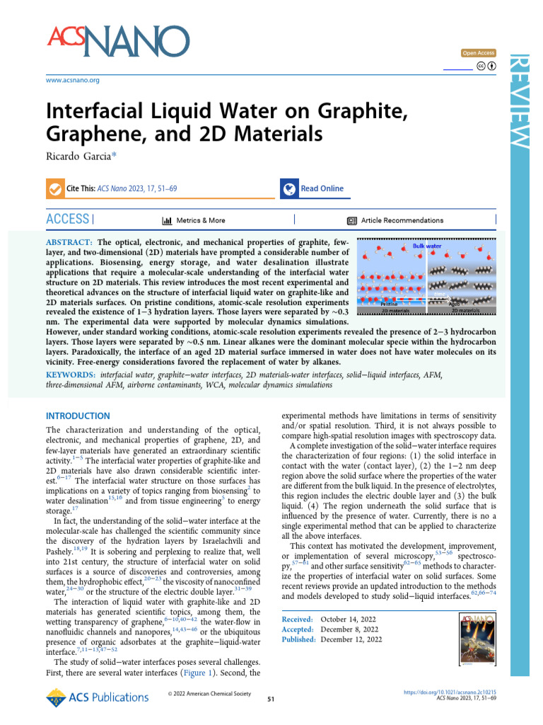 Interfacial Liquid Water On Graphite Graphene and 2d Materials | PDF