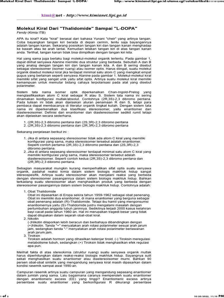 Molekul Kiral Dari Thalidomide Sampai L-DOPA | PDF