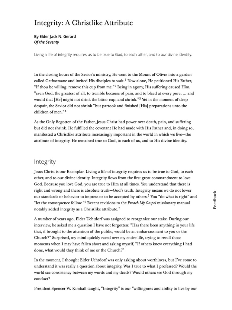 Integrity a Christlike Attribute | PDF