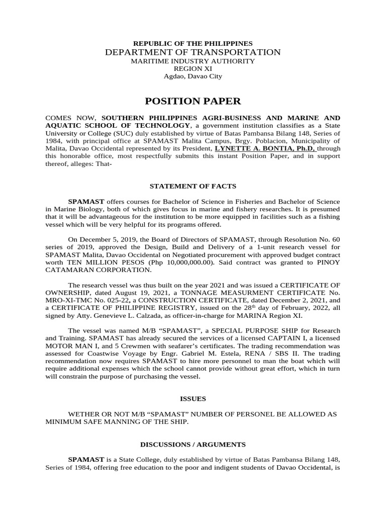 MARINA POSITION PAPER | PDF