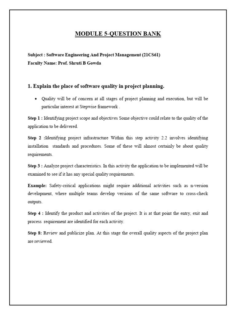 SE MODULE 5 ANSWER QBANK Merged | PDF | Software Quality | Computers