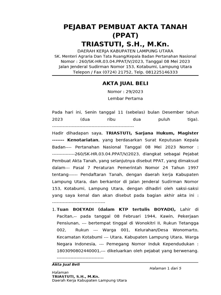 Akta Jual Beli | PDF
