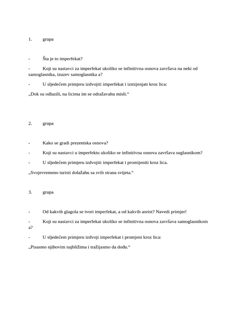 Nastavni Listići - Imperfekat | PDF