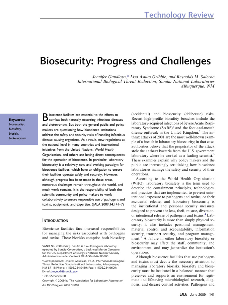 Biosecurity Progress and Challenges - Slast | PDF | Securities | Safety