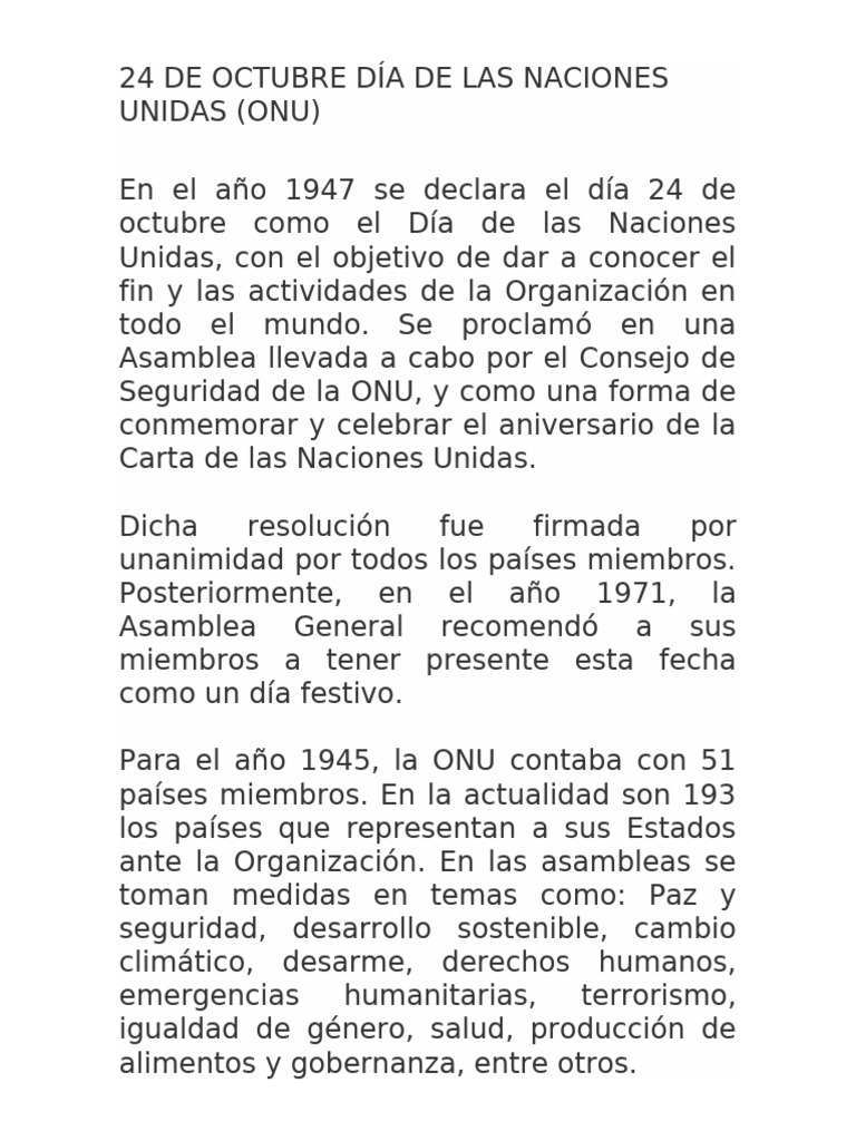 24 de Octubre Día de Las Naciones Unidas | PDF