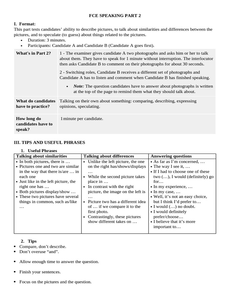 FCE SPEAKING PART 2 | PDF