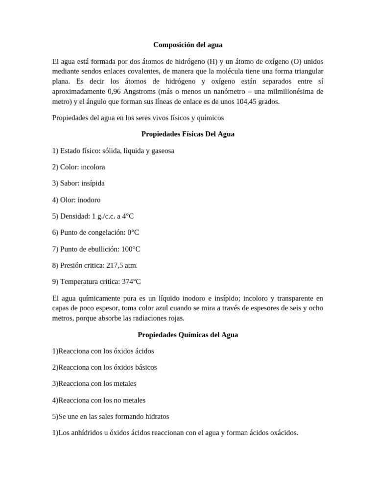 Composición Del Agua | PDF