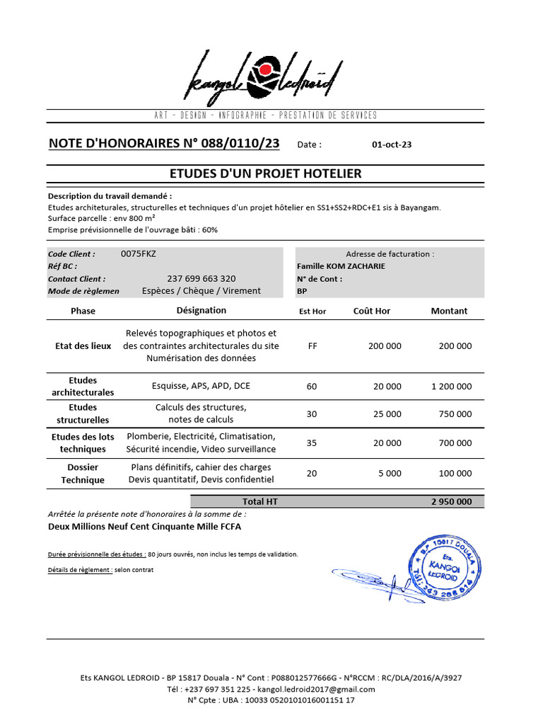Honoraires Etudes Bayangam | PDF